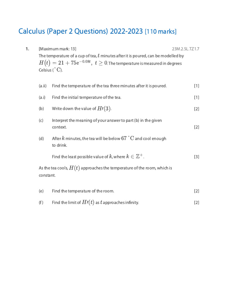 2022-2023 Level 2 Calculus Exam Questions | PDF