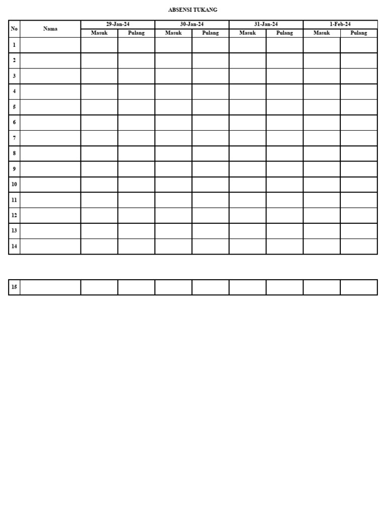 Form Absensi Tukang | PDF