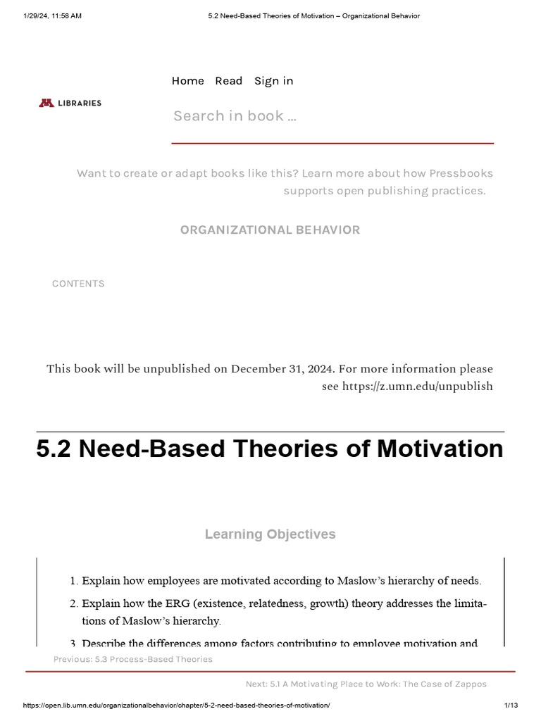 5.2 Need-Based Theories of Motivation - Organizational Behavior | PDF ...