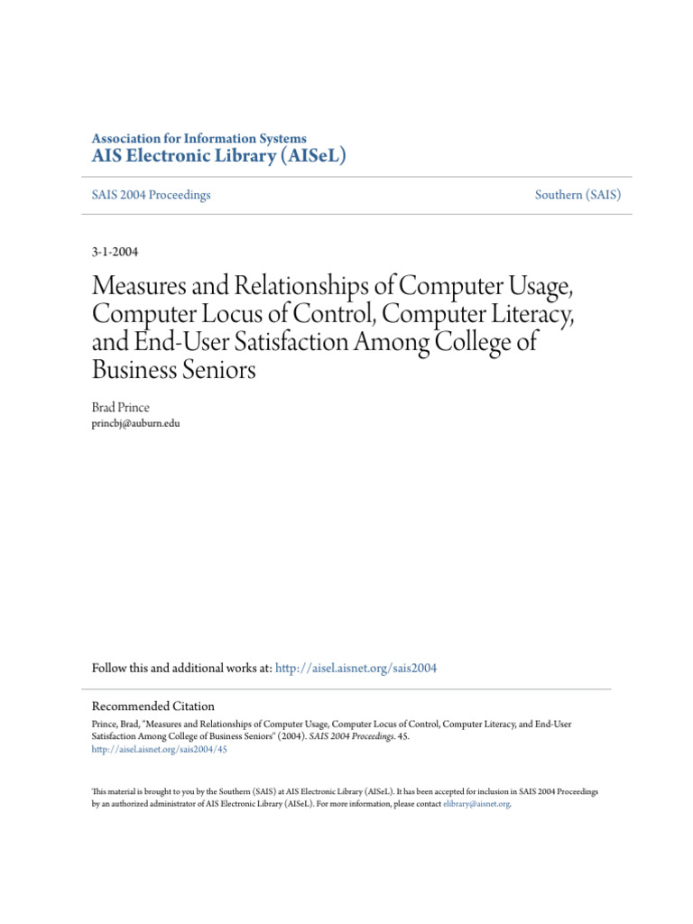 Measures and Relationships of Computer Usage Computer Locus of C | PDF ...
