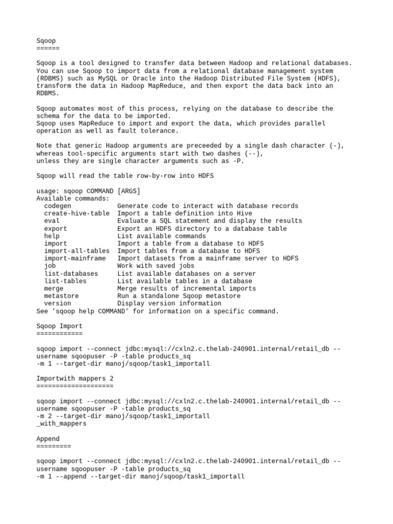 Sqoop | PDF | Databases | Apache Hadoop Sqoop | PDF | Databases | Apache Hadoop