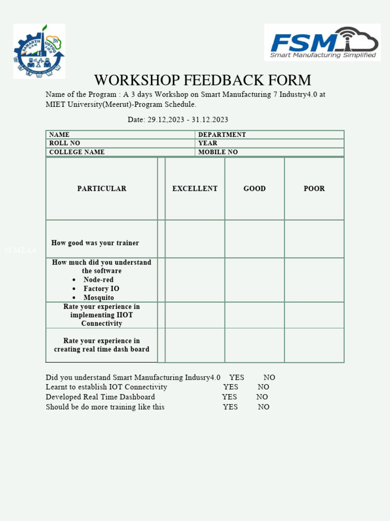 Workshop Feedback Form | PDF