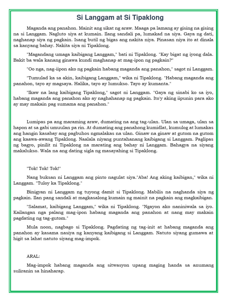 Si Langgam at Si Tipaklong | PDF