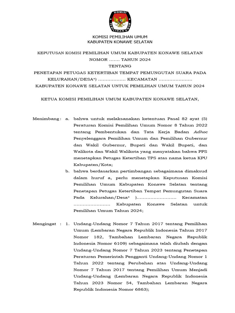 Contoh Format Draft SK Petugas Ketertiban TPS | PDF