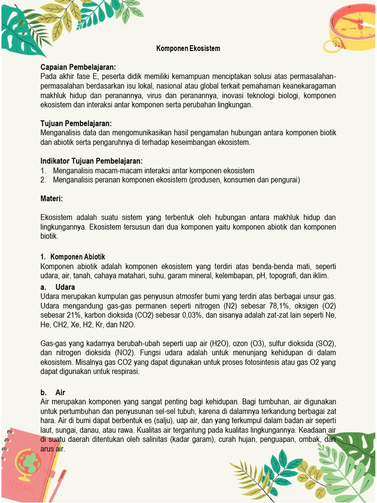 Komponen Ekosistem Dan Interaksi Antar Komponen | PDF