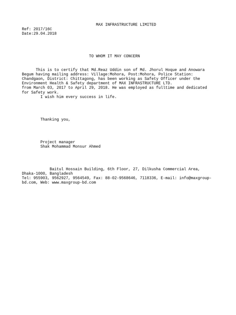 Hse Experience Certificate | PDF