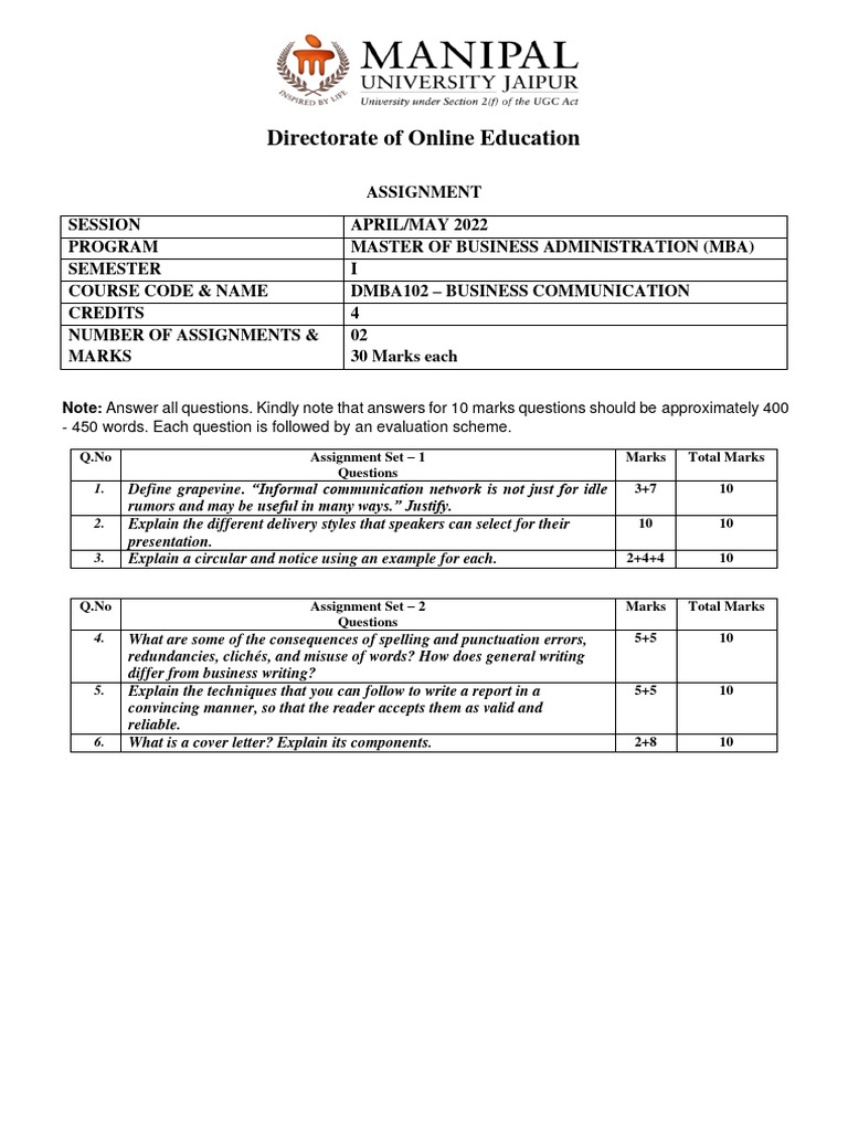 Assignment DMBA102 MBA 1 Set-1 and 2 Mar 2022 | PDF | Business | Art