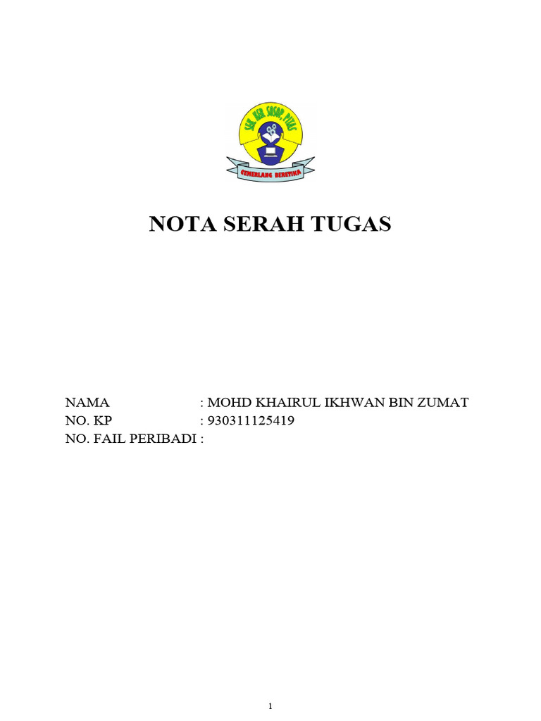Nota Serah Tugas Cikgu | PDF