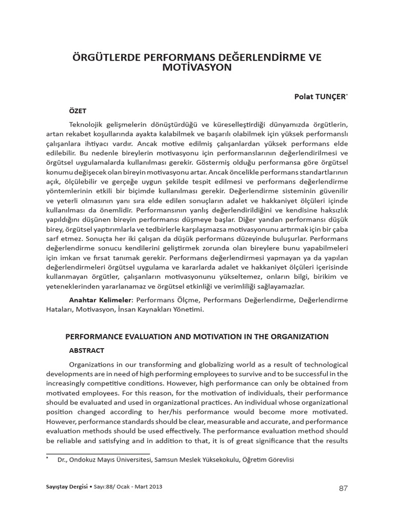 Örgütlerde Performans Değerlendi̇rme Ve | PDF