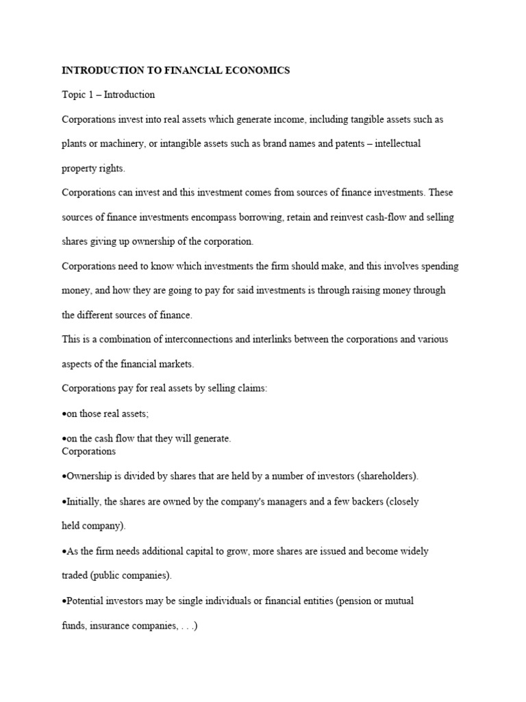 Introduction To Financial Economics | PDF