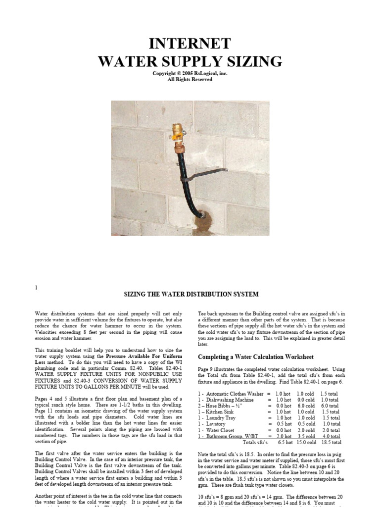 Internet Water Supply Sizing | PDF | Pipe (Fluid Conveyance) | Plumbing