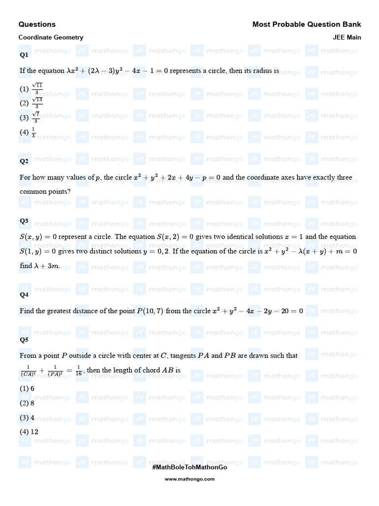 (QS) Coordinate Geometry @JEE - OneStop1 | PDF | Ellipse | Circle