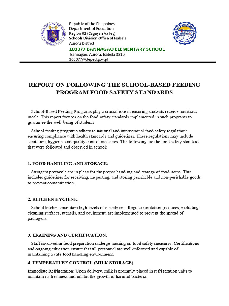 SBFP Food Safety Standards Followed | PDF