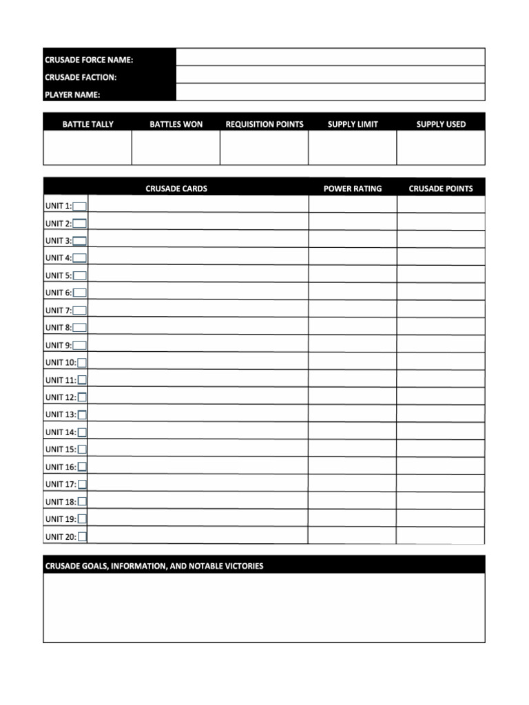 Warhammer 40K Crusade Cards Template | PDF