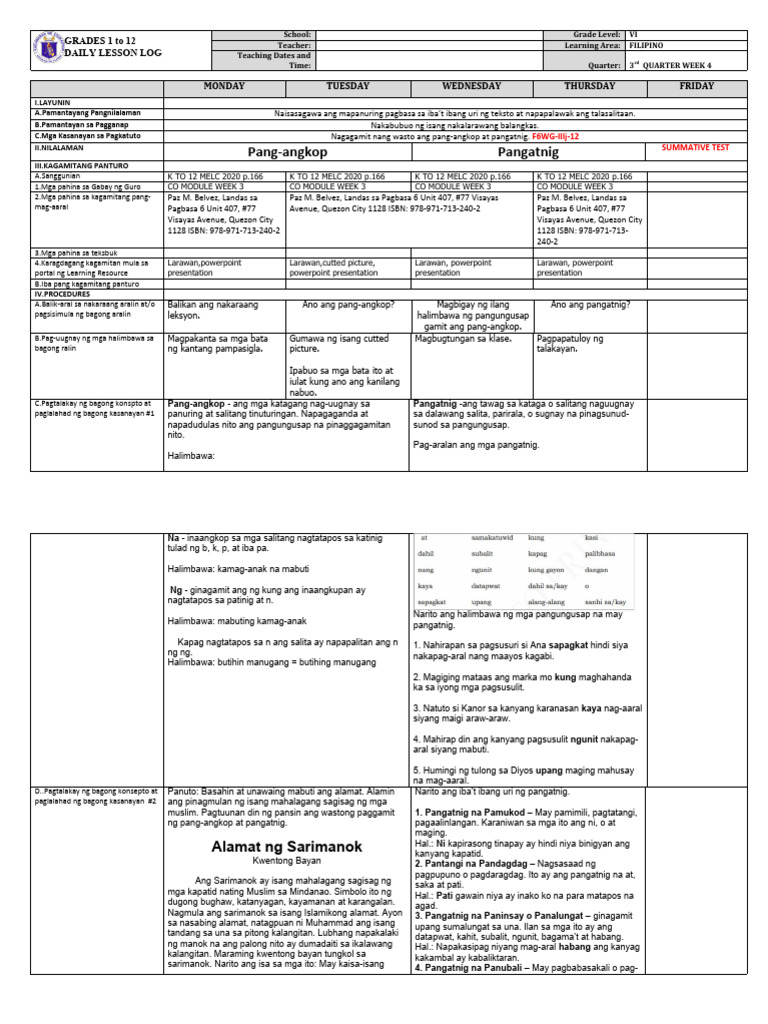 DLL - Filipino 6 - Q3 - W4 | PDF