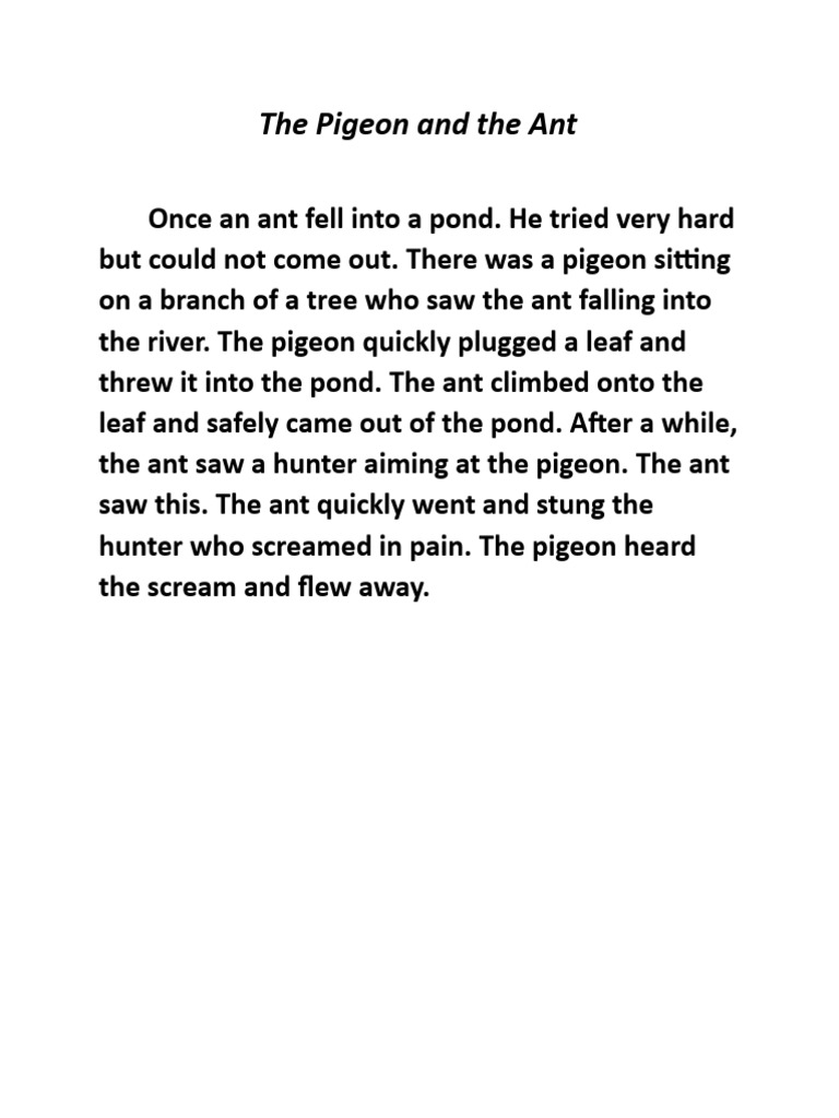 The Pigeon and the Ant Story | PDF