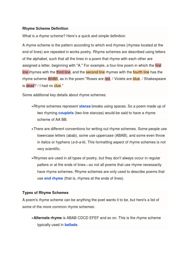 Rhyme Scheme Definition | PDF | Poetry | Rhyme
