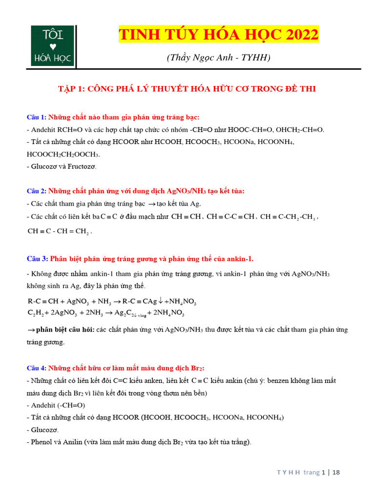 Tinh Túy Hóa Học 2022 (Tyhh) | PDF
