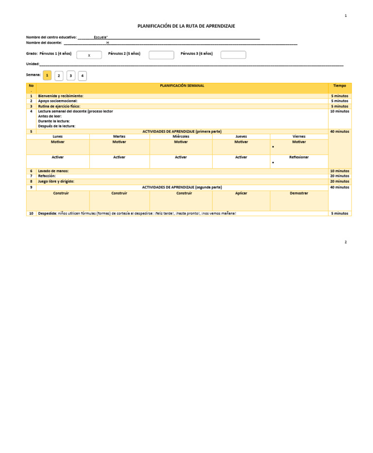 Formato Ruta De Aprendizaje Editable Pdf