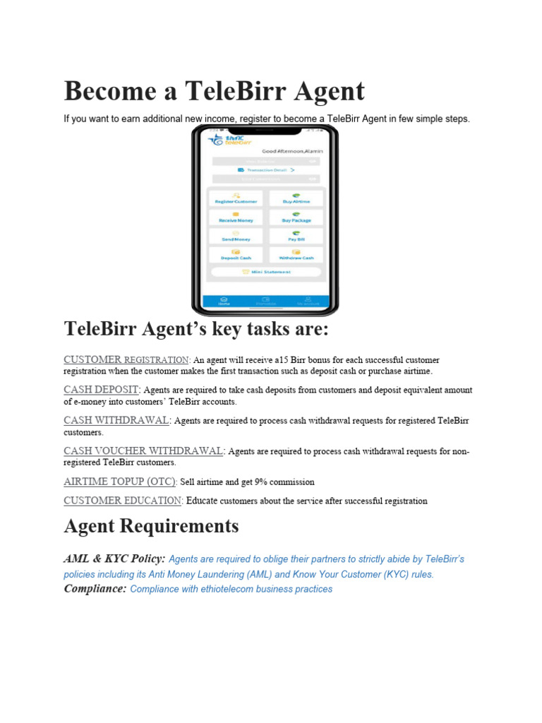 Become A TeleBirr Agent | PDF