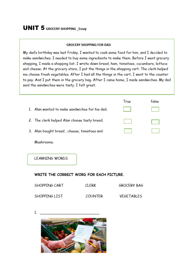 Unit 5 Grocery Shopping | PDF | Grocery Store | Cuisine
