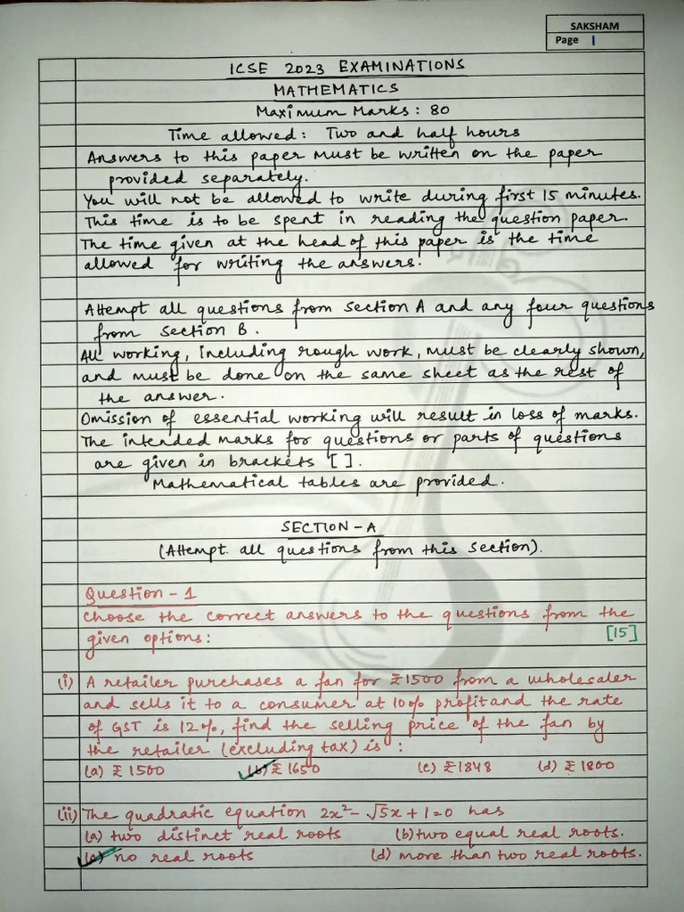 Solution of Test Paper 1 Dated 11th Dec., 2022 | PDF