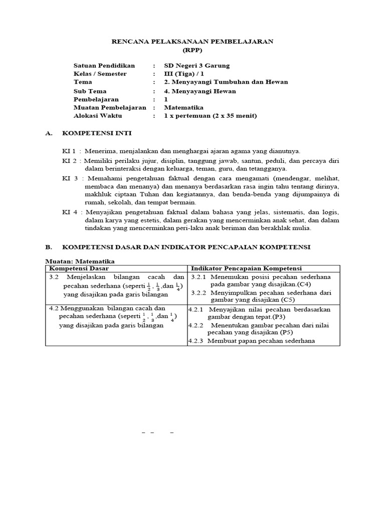 RPP Kelas 3 Tema 2 Subtema 4 Pembelajaran 1 | PDF