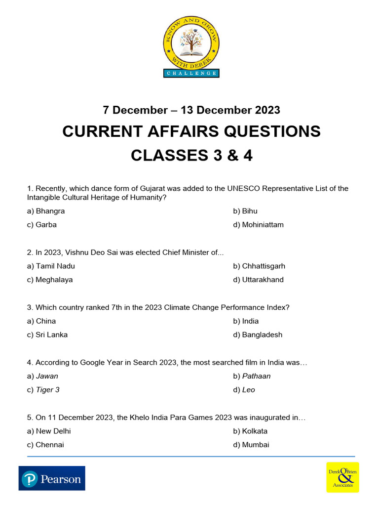 Current Affairs 7 December - 13 December 2023 | PDF