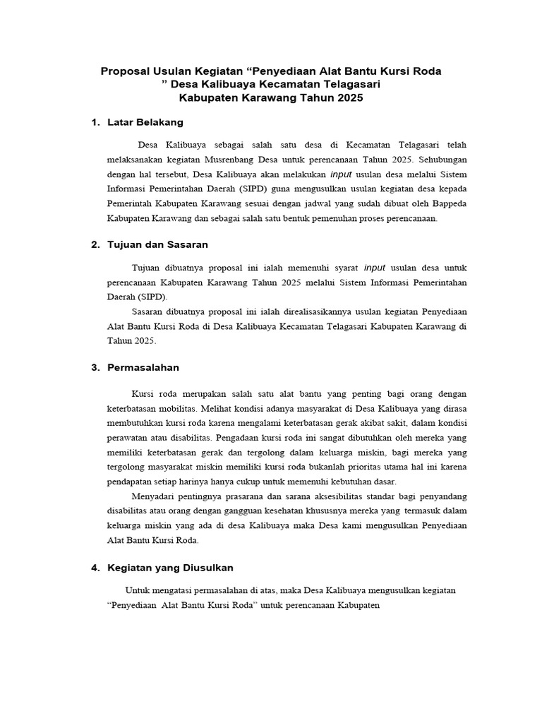 Proposal Penyediaan Kursi Roda 2025 | PDF