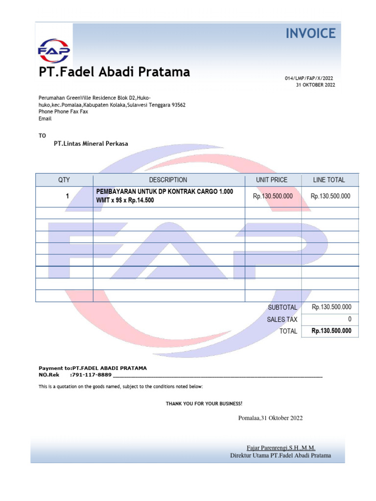 Invoice PT - Fadel Abadi Pratama | PDF