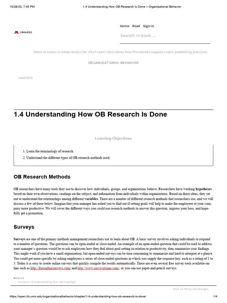 1.4 Understanding How OB Research Is Done - Organizational Behavior ...
