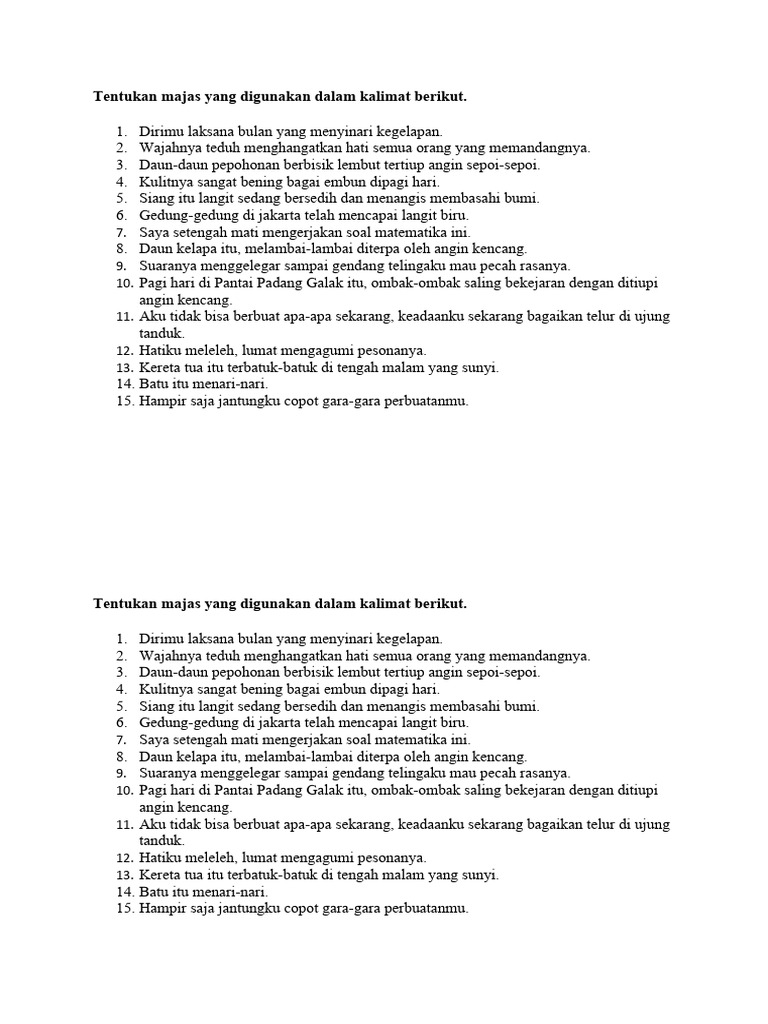 Worksheet Majas Personifikasi, Simile, Hiperbola | PDF | Kajian Bahasa ...