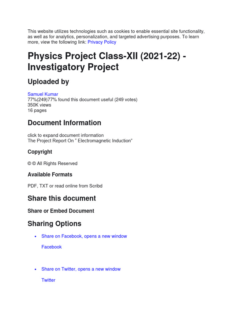 Physics Project Class-XII (2021-22) - Investigatory Project - PDF ...