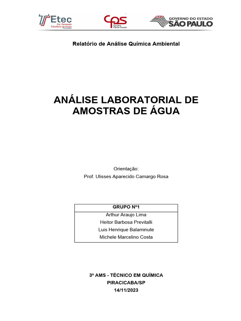 Relatorio de Analise Laboratorial de Amostras de Agua | PDF | Eletricidade | Água