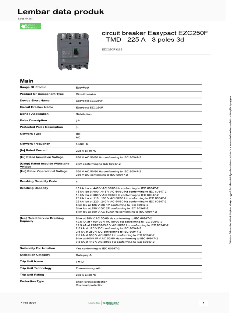 Schneider Electric - EasyPact-EZC - EZC250F3225 | PDF | Alternating Current | Electrical Network