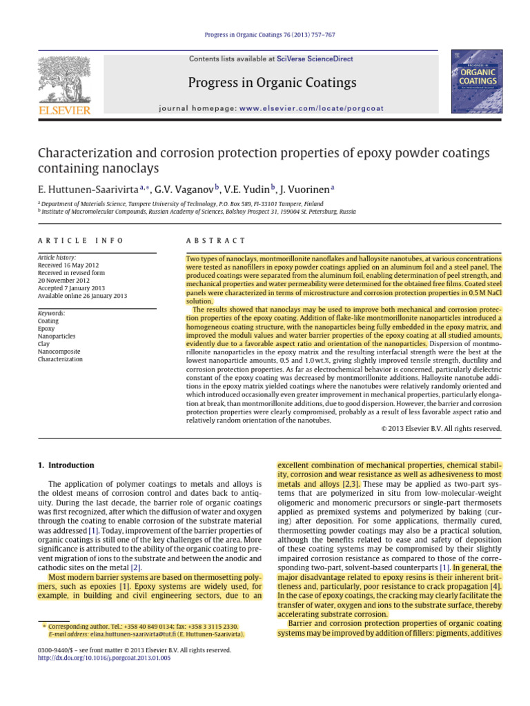 Characterization and Corrosion Protection Properties of Epoxy Powder ...