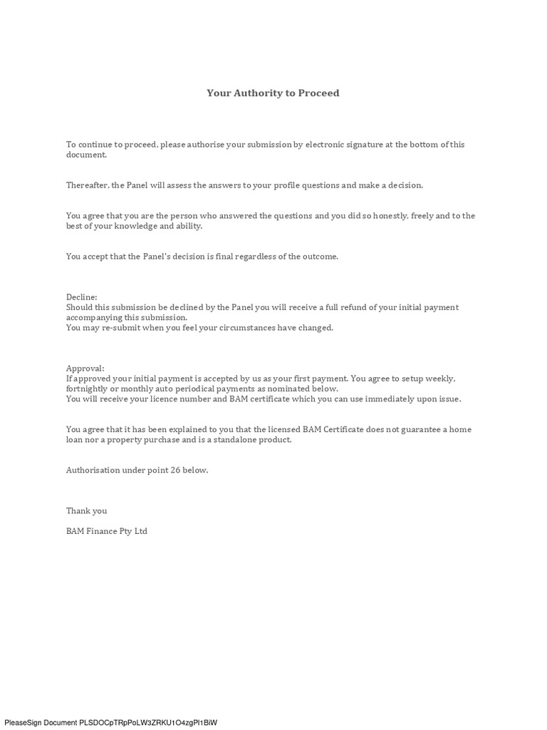 Your Authority To Proceed: Pleasesign Document ...