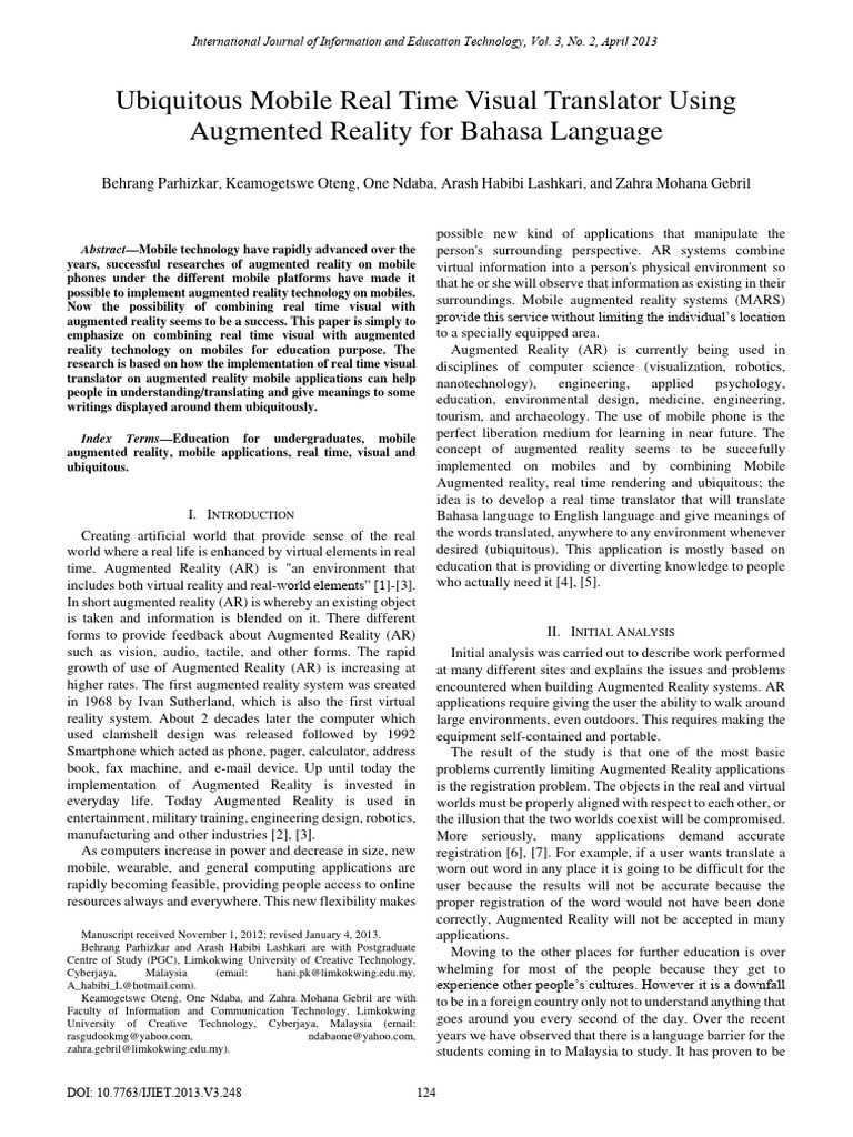 Ubiquitous Mobile Real Time Visual Translator Using Augmented Reality For Bahasa Language | PDF ...