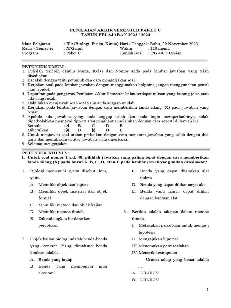 Soal IPA Kelas X Semester Ganjil | PDF