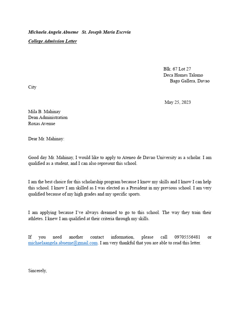 College Admission Letter Example | PDF