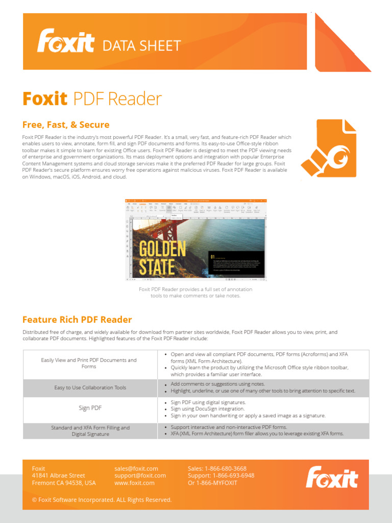 Foxit PDF Reader Data Sheet | PDF | Software Engineering | Computer Engineering