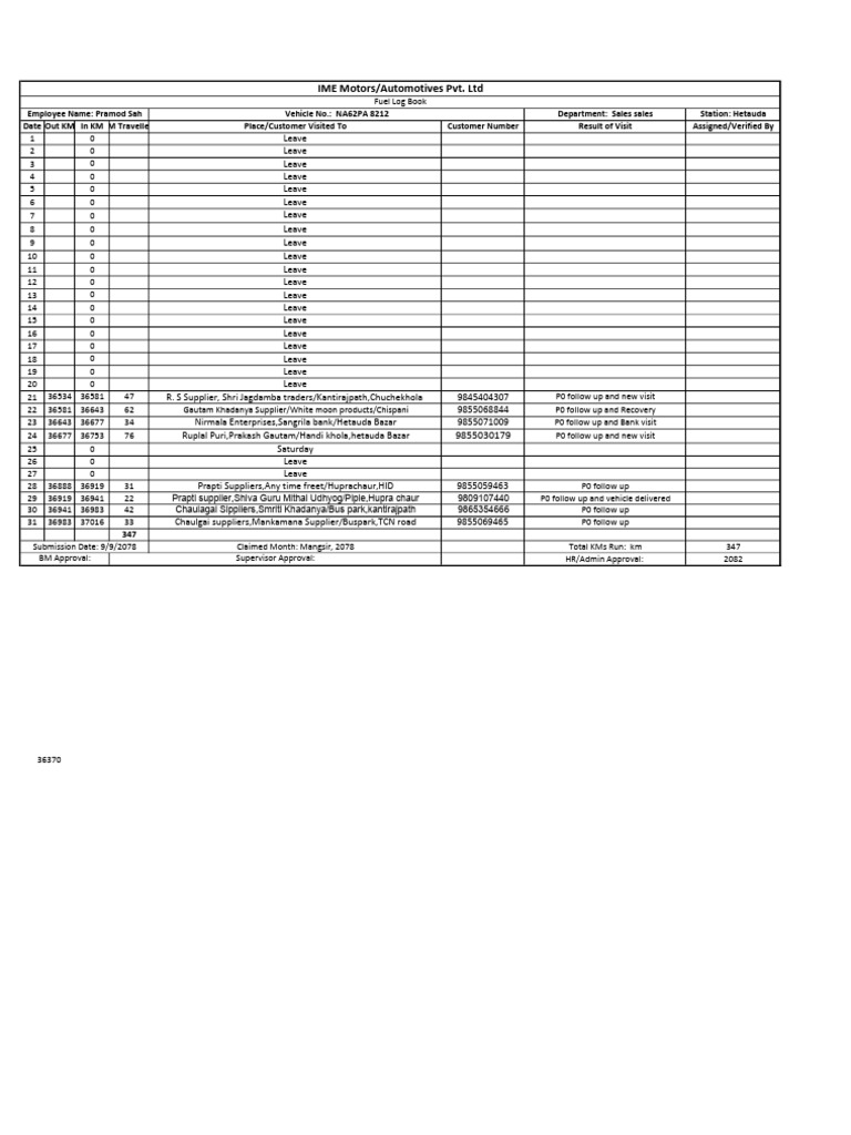 Fuel Logsheet Mangsir | PDF