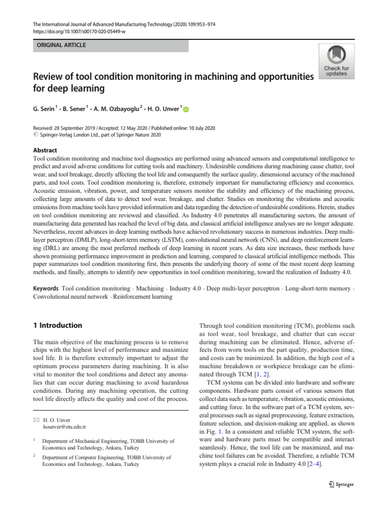 Review Of Tool Condition Monitoring In Machining And Opportunities For Deep Learning Pdf