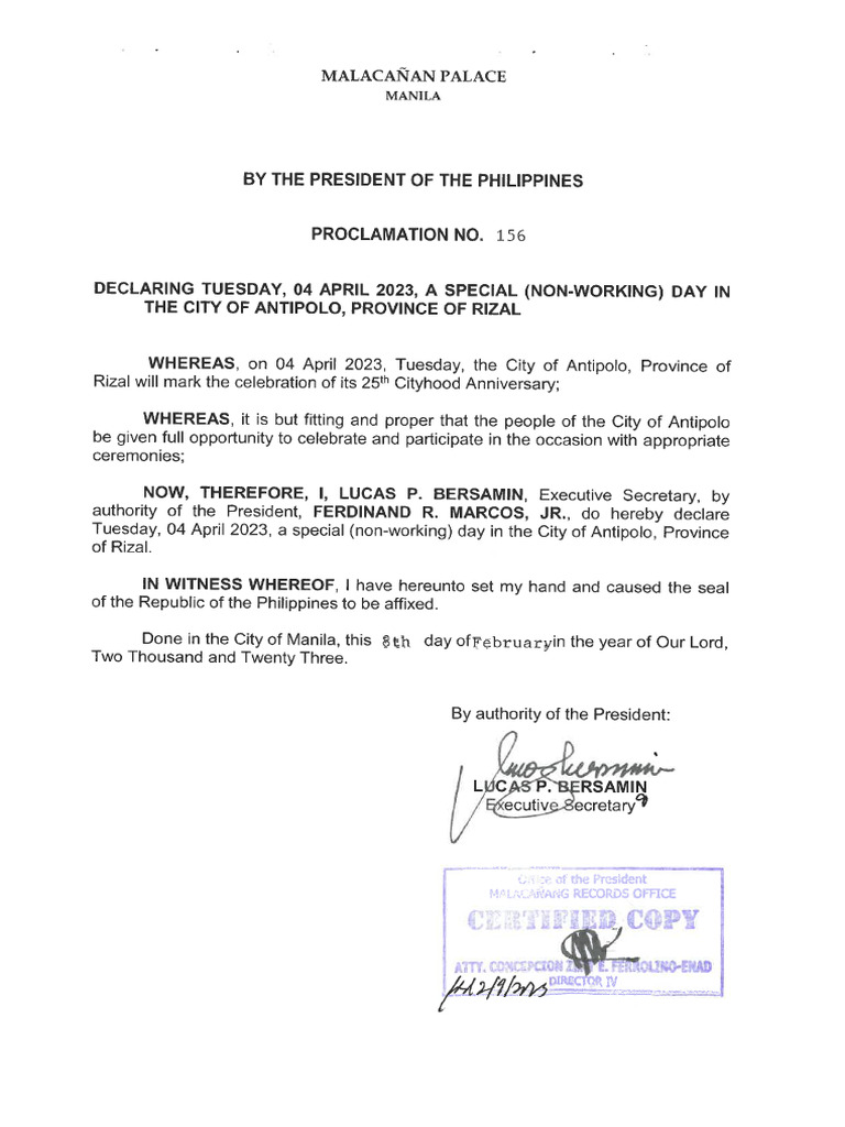 Proclamation No. 156 FRM | PDF