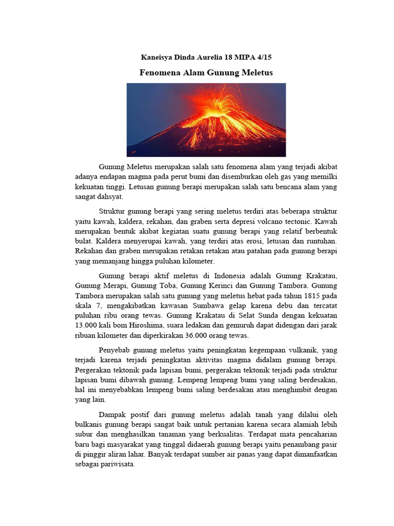 Fenomena Alam Gunung Meletus Eksplanasi | PDF | Perjalanan