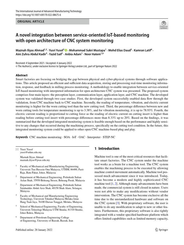 A Novel Integration Between Service Oriented IOT BASED MONITORING WITH OPEN ARCHITECTURE OF CNC ...