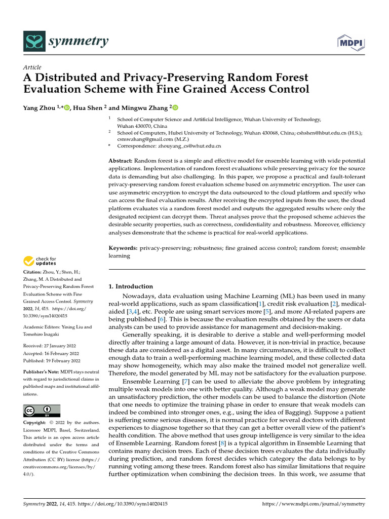 A Distributed and Privacy-Preserving Random Forest | PDF | Encryption | Cryptography