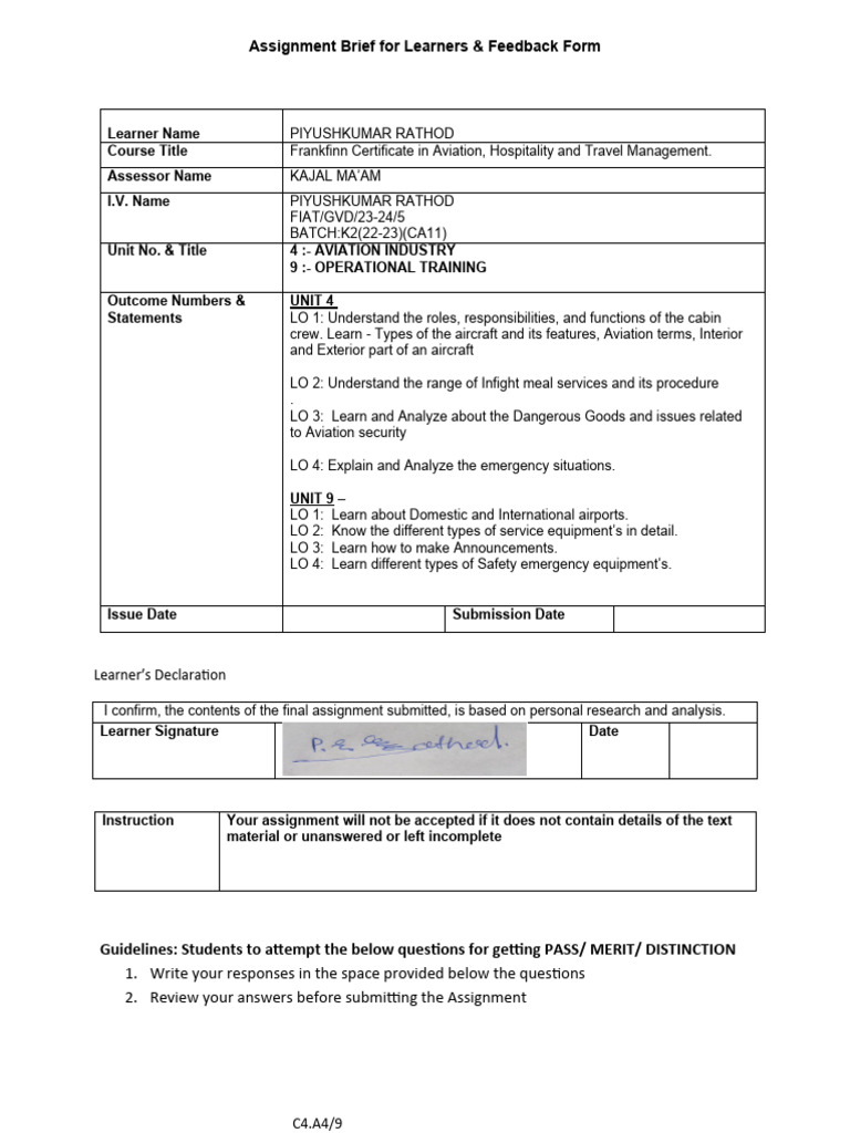 Aviation Assignment Written by PIYUSH | PDF