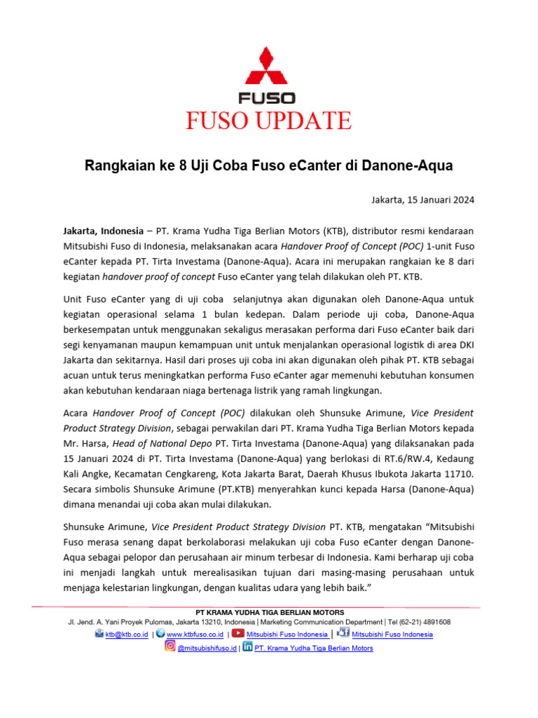 Uji Coba Fuso eCanter di Danone-Aqua | PDF | Bisnis