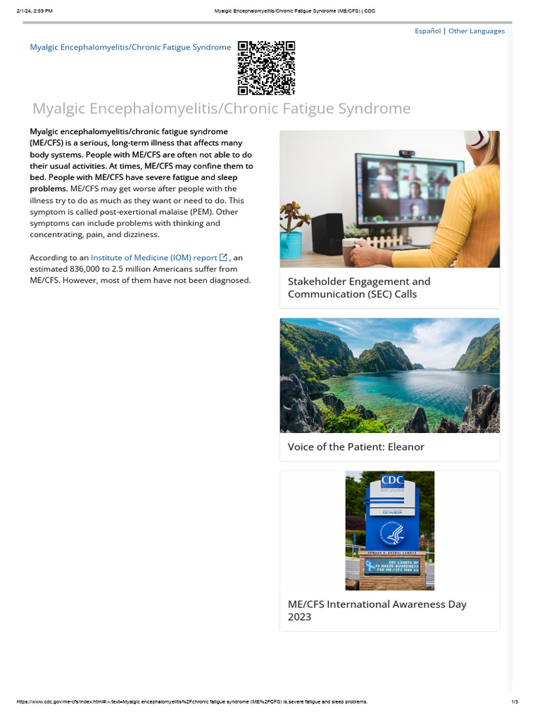 Myalgic Encephalomyelitis - Chronic Fatigue Syndrome (ME - CFS) - CDC | PDF